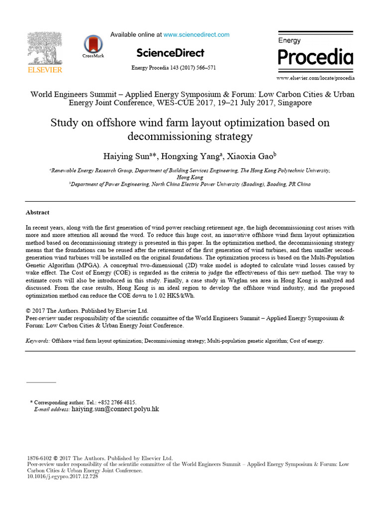 11 Study on Offshore Wind Farm Layout Optimization Based on Dec 2017 ...