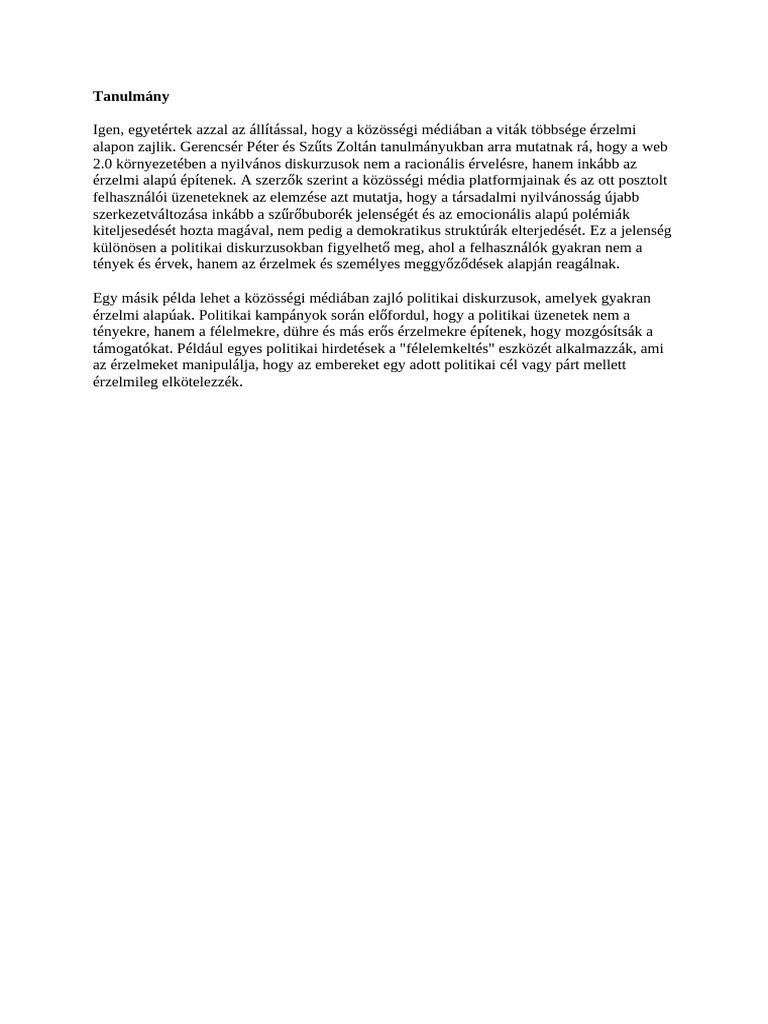 Tanulmány Olvasása - Reflexió | PDF