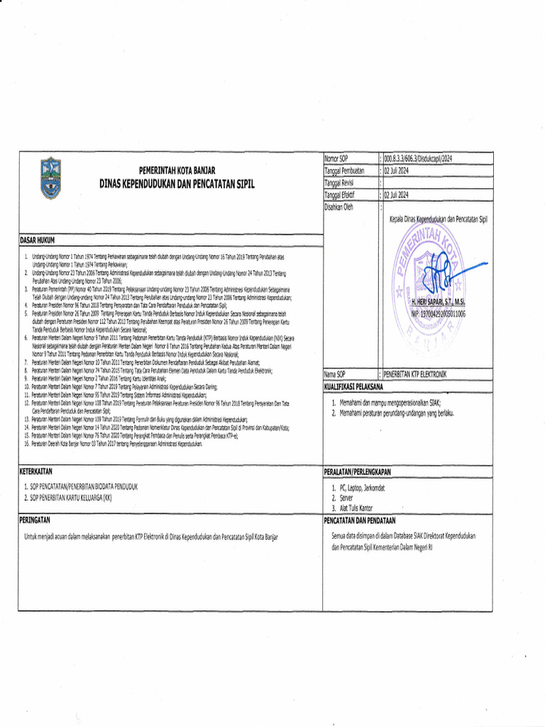CONTOH SOP Penerbitan KTP Elektronik (KTP-el) | PDF