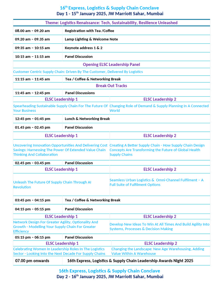 ELSC Conclave 2025 - Agenda-1 | PDF | Supply Chain | Logistics
