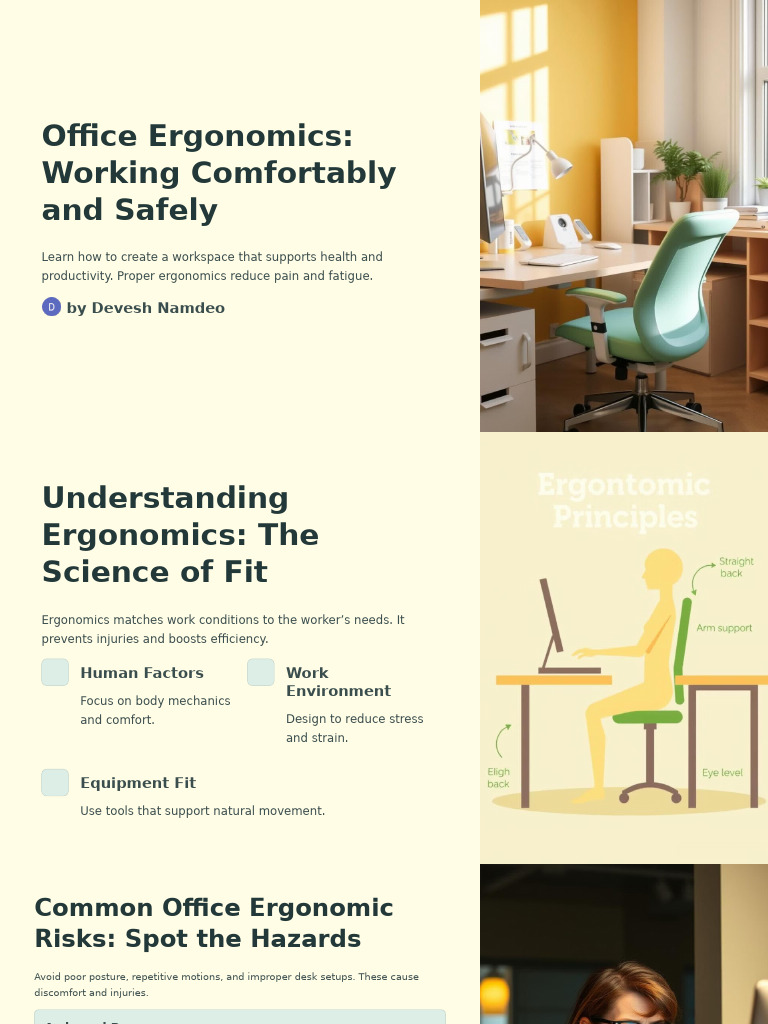 Office Ergonomics Working Comfortably and Safely | PDF | Chair | Computer Keyboard