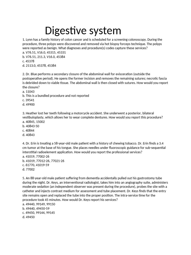 Digestive System CPT Coding Guide | PDF | Colonoscopy | Large Intestine