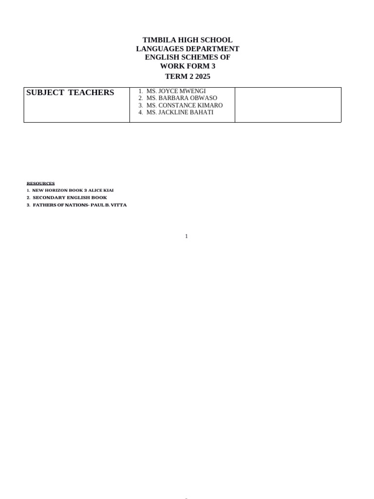 Form 3 English Term 2 Schemes of Work | PDF | English Language | Learning