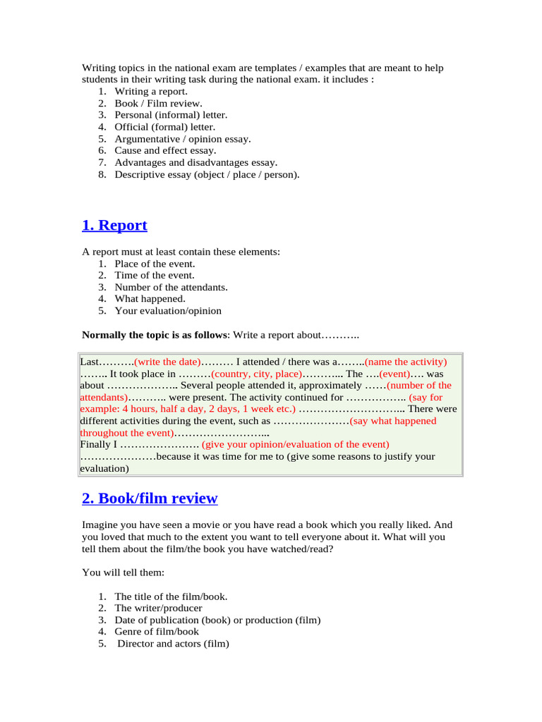 Writing Topics in The National Exam Are Templates | PDF | Essays | Argument