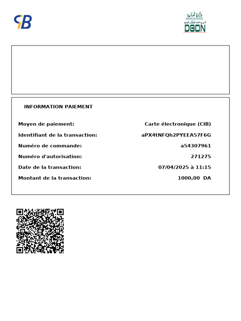Reçu de paiement CC14 DGDN | PDF