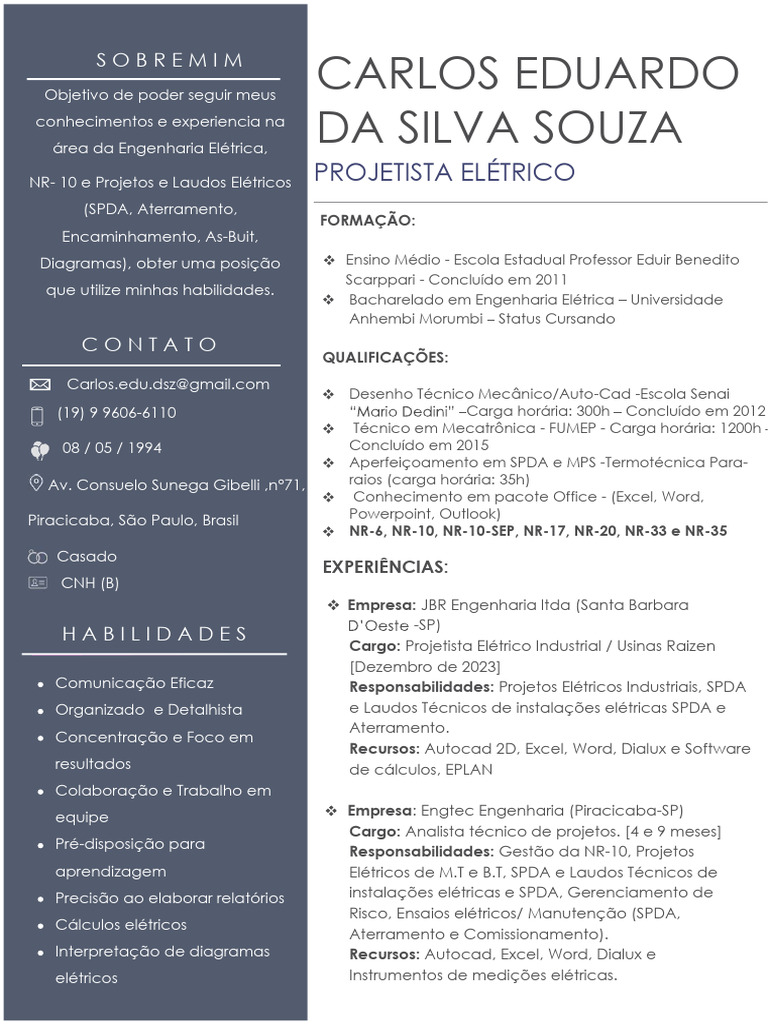 CV - Carlos Eduardo Souza | PDF | Engenharia