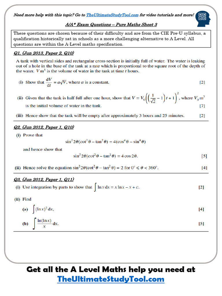 A Star Questions Pure Sheet 3 | PDF