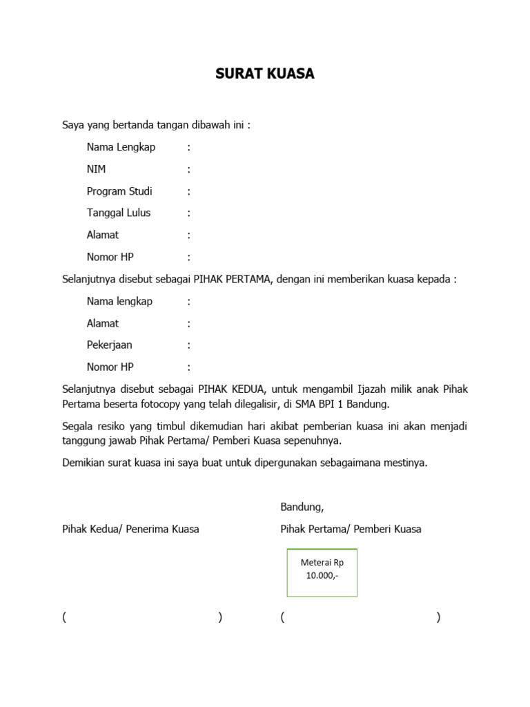 Contoh Surat Kuasa | PDF