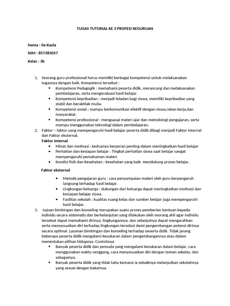 Tugas Tutorial Ke 3 Profesi Keguruan | PDF