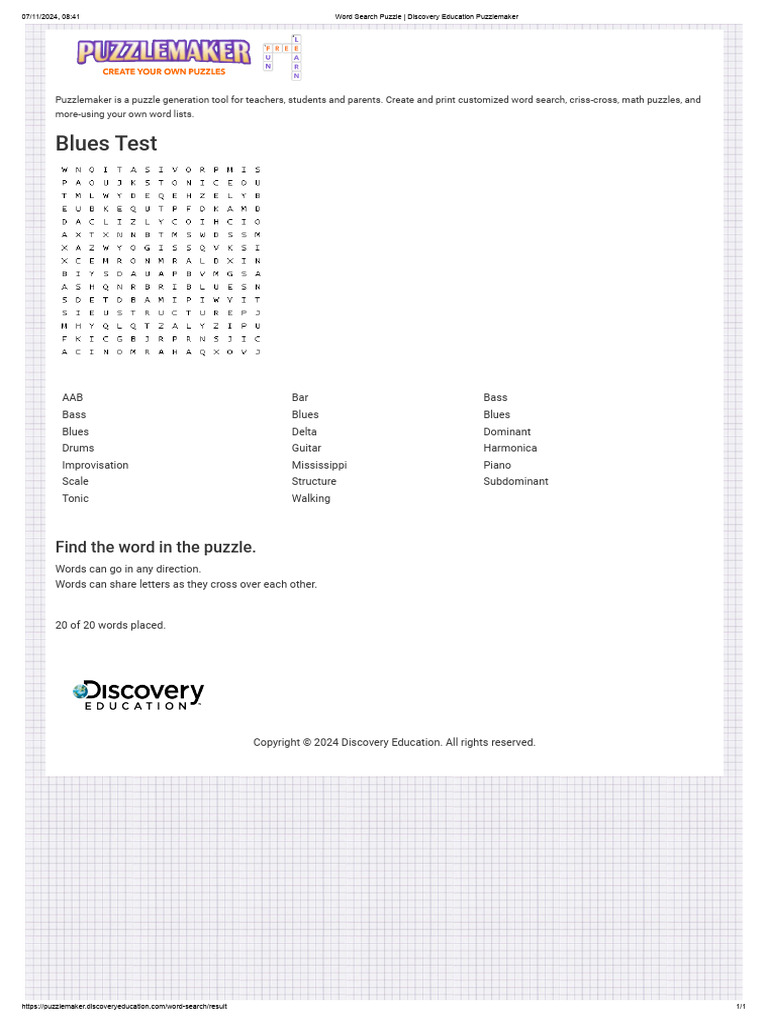 Word Search Puzzle - Discovery Education Puzzlemaker | PDF
