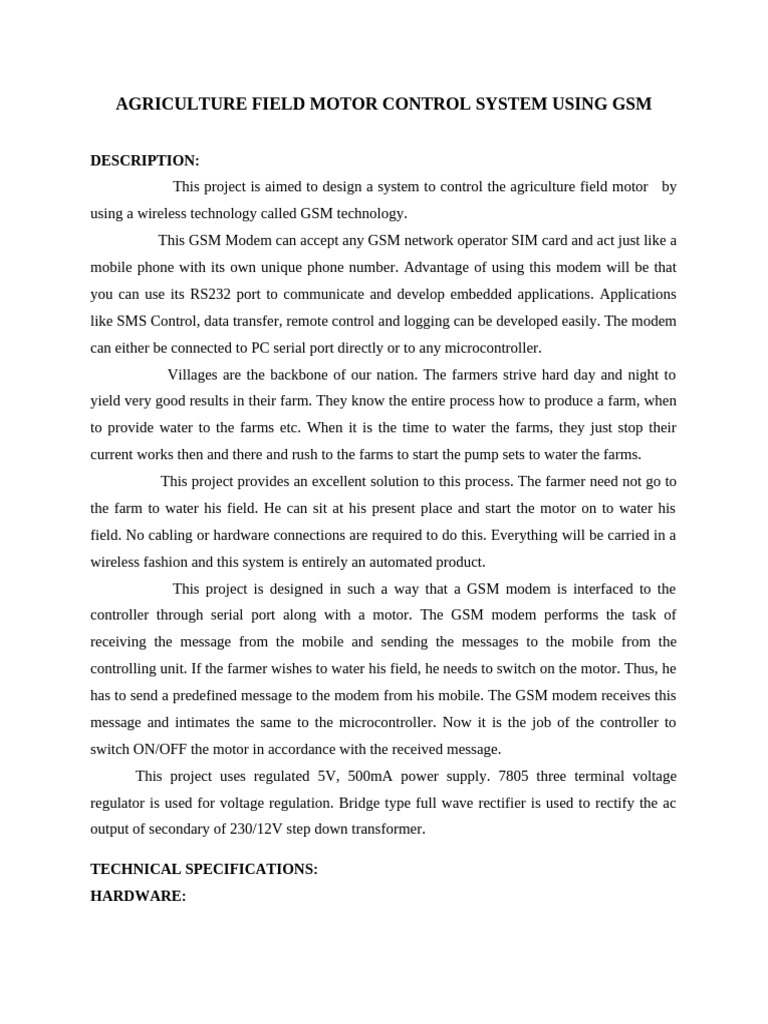 GSM Motor Control for Agriculture | PDF | Rectifier | Power Supply