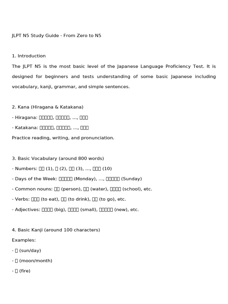 JLPT N5 Study Guide | PDF