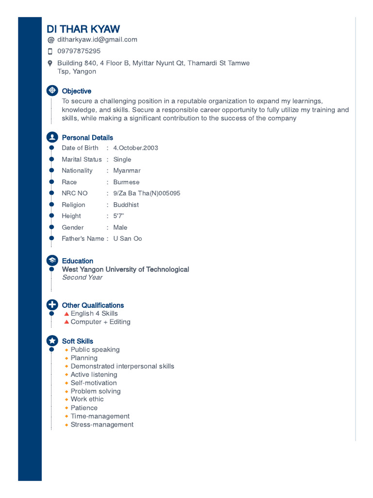 Di Thar Kyaw - CV | PDF