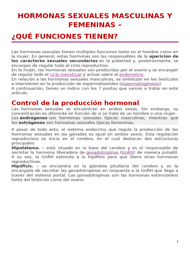 Hormonas Sexuales Masculinas y Femeninas | PDF | Ciclo menstrual | Hormona luteinizante