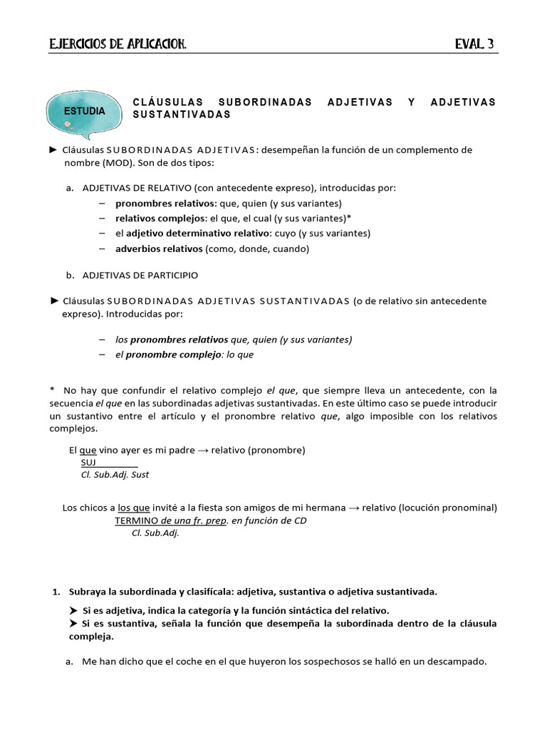 Eval 3 - Ejercicios Variados | PDF | Pronombre | Adjetivo
