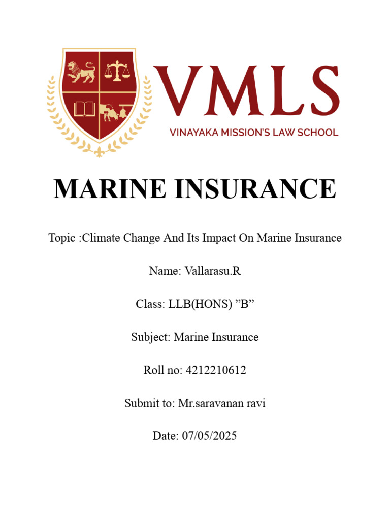 Vallarasu.R - Marine Insurance | PDF | Climate Change | Insurance
