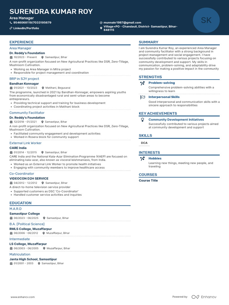 Area Manager Resume - Surendra Kumar Roy | PDF