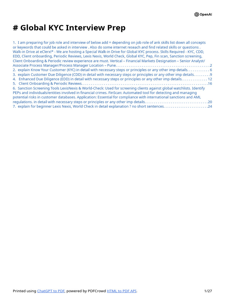 KYC Interview Preparation Guide | PDF | Business