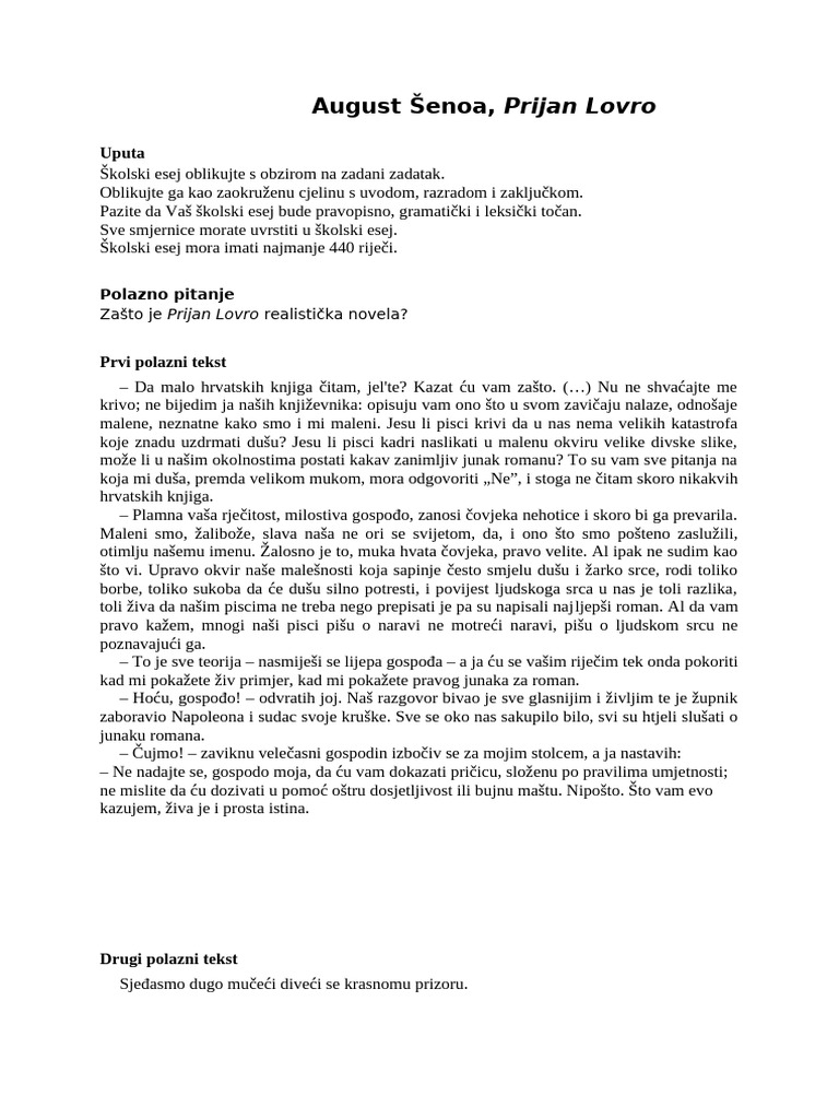 Prijan Lovro, Upute Za Esej | PDF