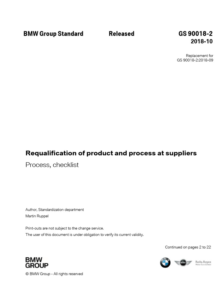 BMW GS 90018-2: Supplier Requalification | PDF | Reliability ...