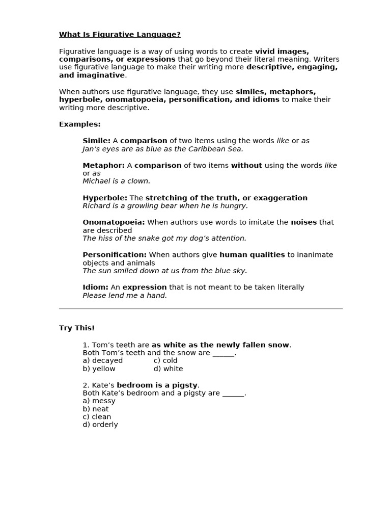 Figurative Language Second Level | PDF | Semantics | Semiotics