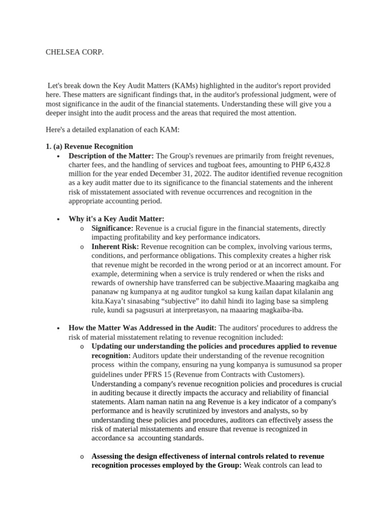 Chelsea Corp. and Cebu Pacific Explanation | PDF | Going Concern | Audit