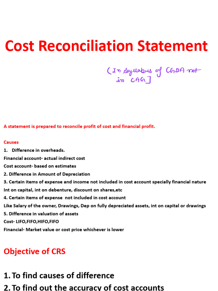 Cost Reconciliation Statement Format | PDF