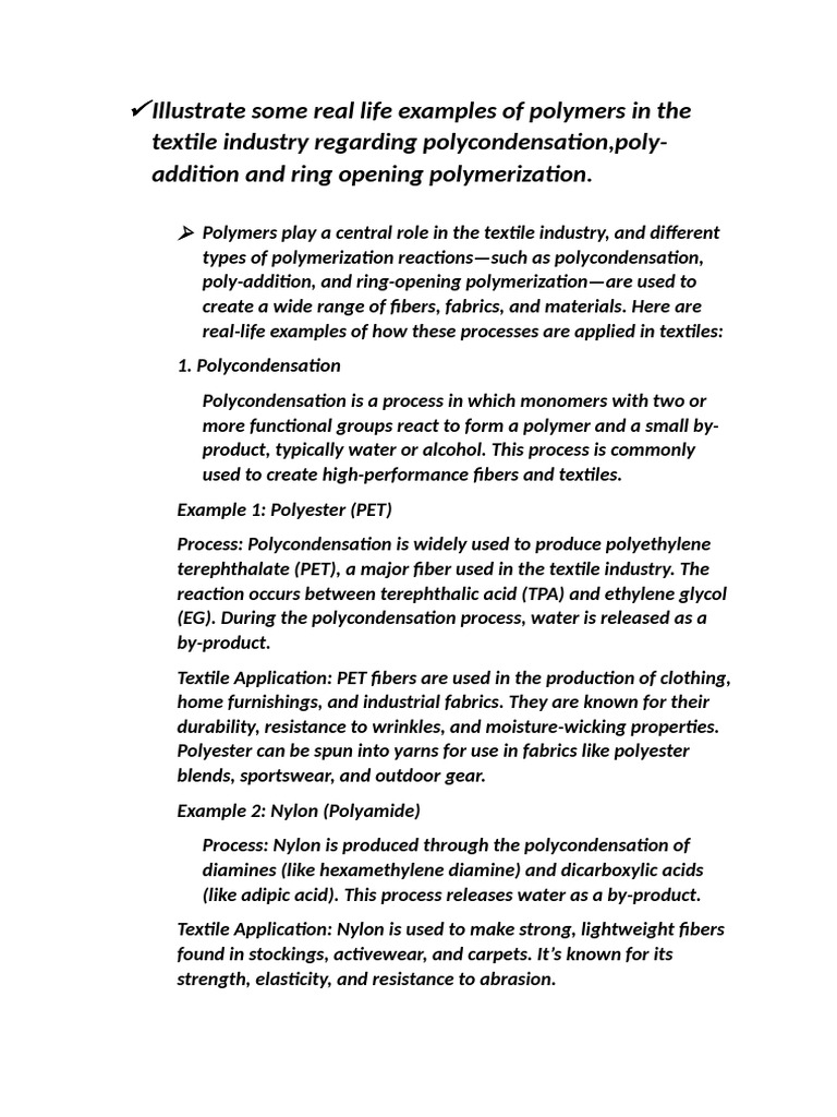 Polymers in Textile Industry Applications | PDF | Textiles | Polyester
