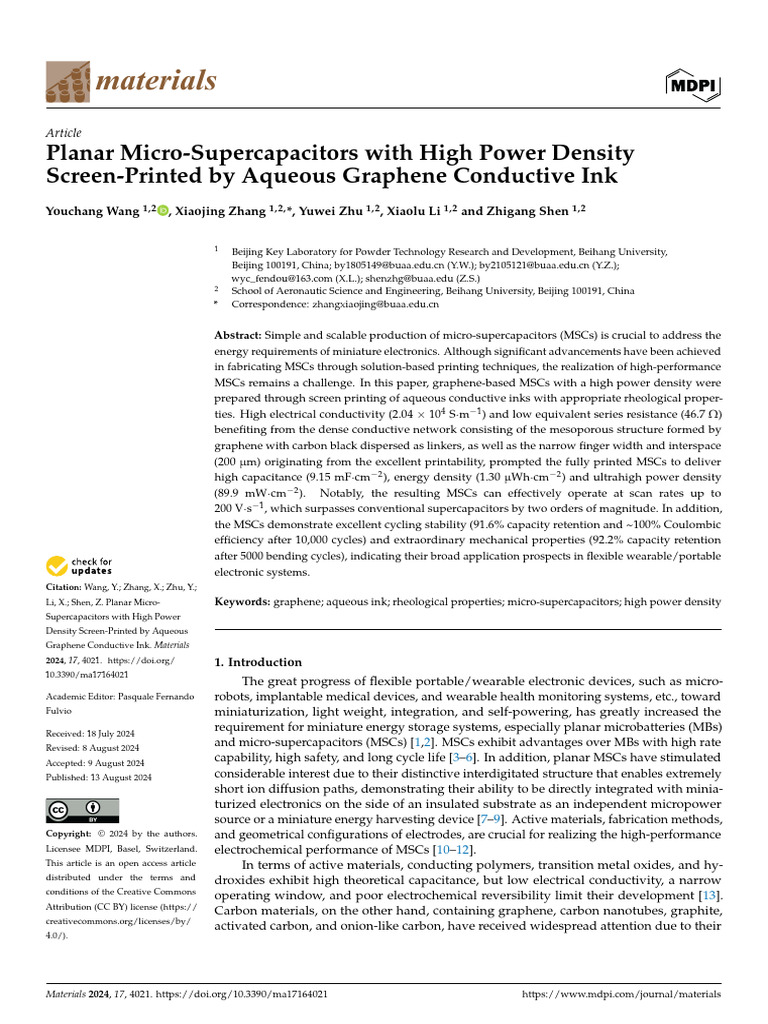 Planar Micro-Supercapacitors With High Power Density Screen-Printed by ...