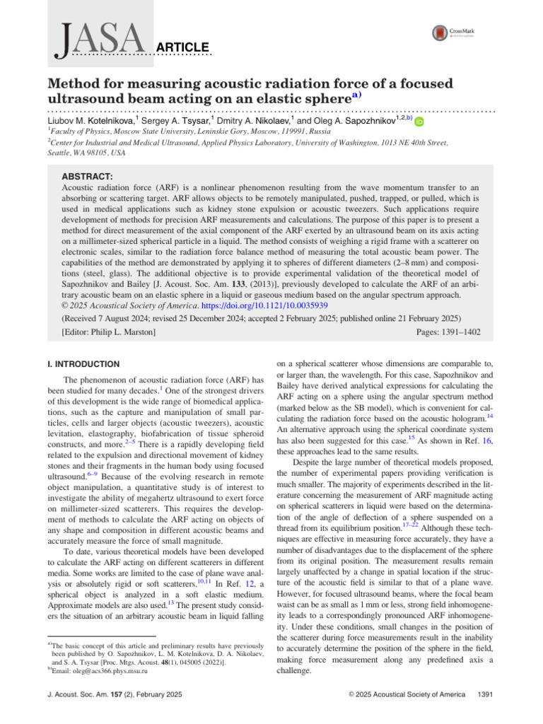 Measuring Acoustic Radiation Force on Spheres | PDF | Scattering | Waves