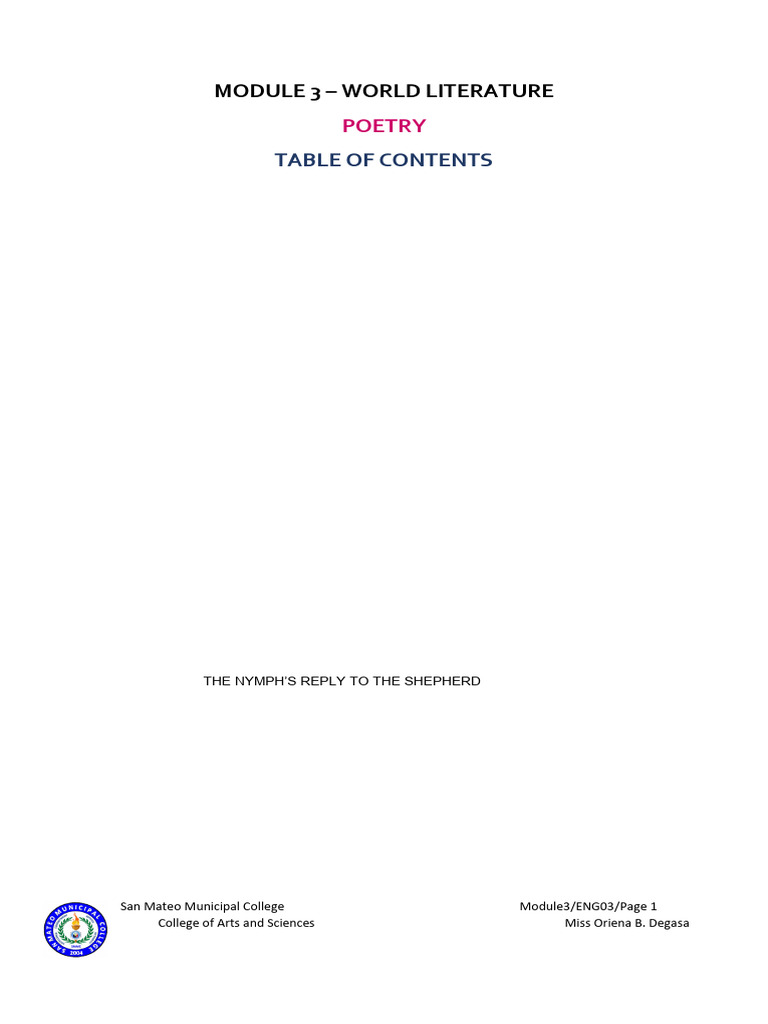MODULE 3 World Literature | PDF | Poetry
