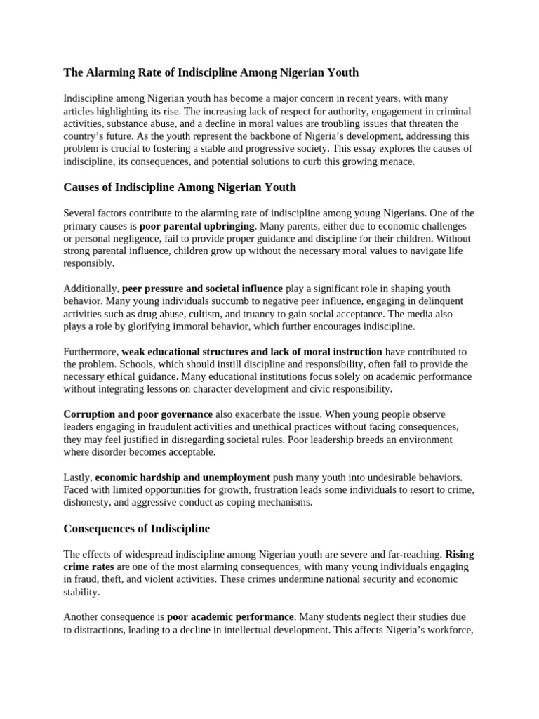 Tackling Indiscipline Among Nigerian Youth | PDF | Disciplines | Nigeria