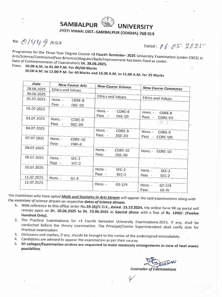 +3 4th Sem25 Examination Schedule - 250506 - 111906 | PDF