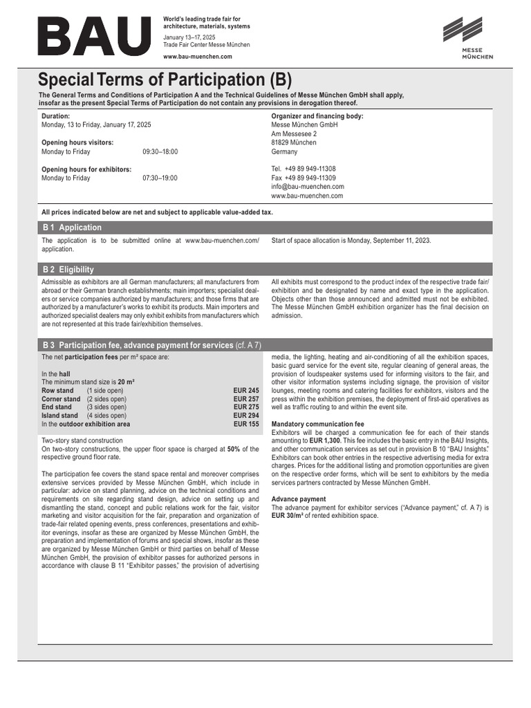 BAU 2025 Exhibitor Participation Terms | PDF