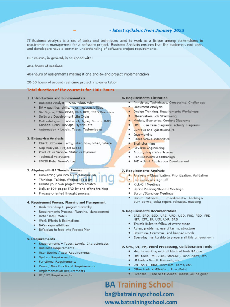 Ba Course Contents | PDF | Business Analysis | Software Testing