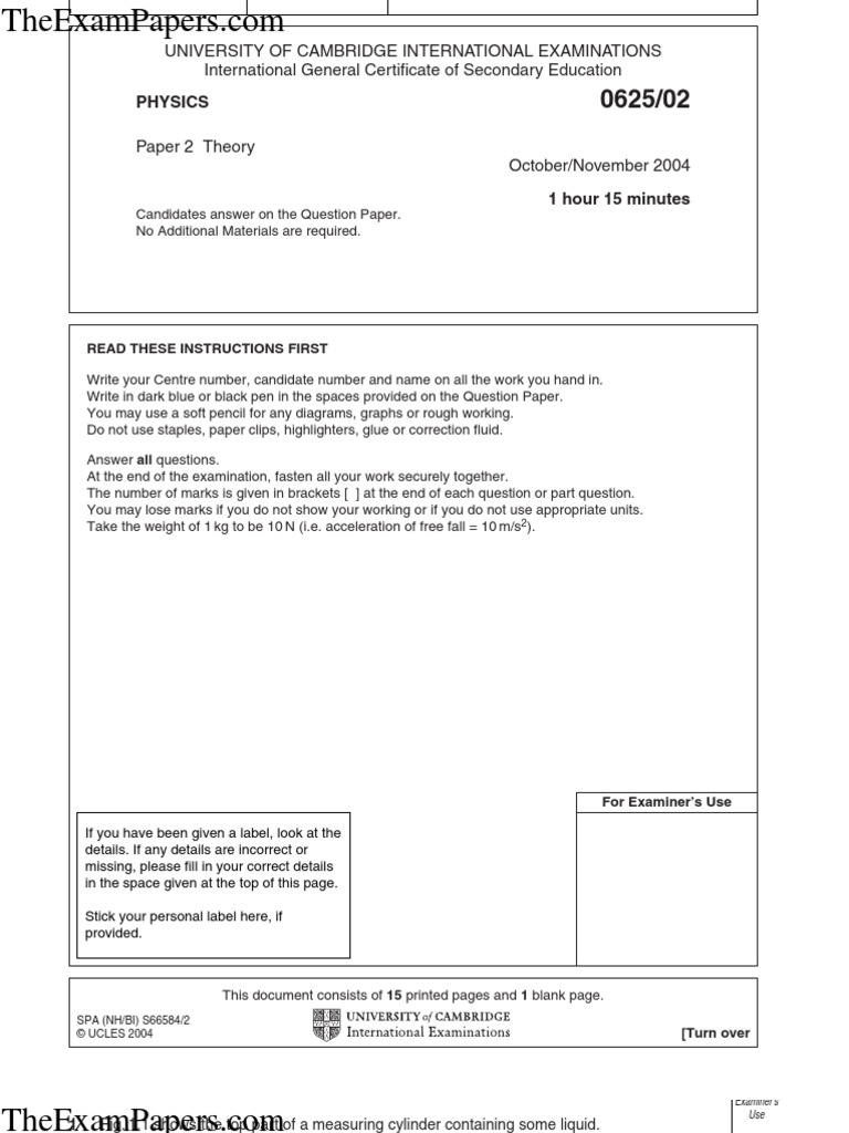 Physics Paper 2 Nov 2004 | PDF | Pressure | Atomic Nucleus