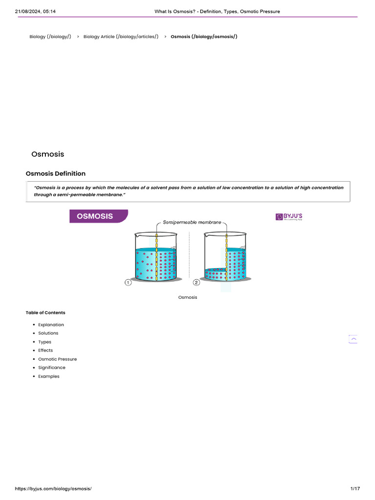 What Is Osmosis - Definition, Types, Osmotic Pressure | PDF | Osmosis ...