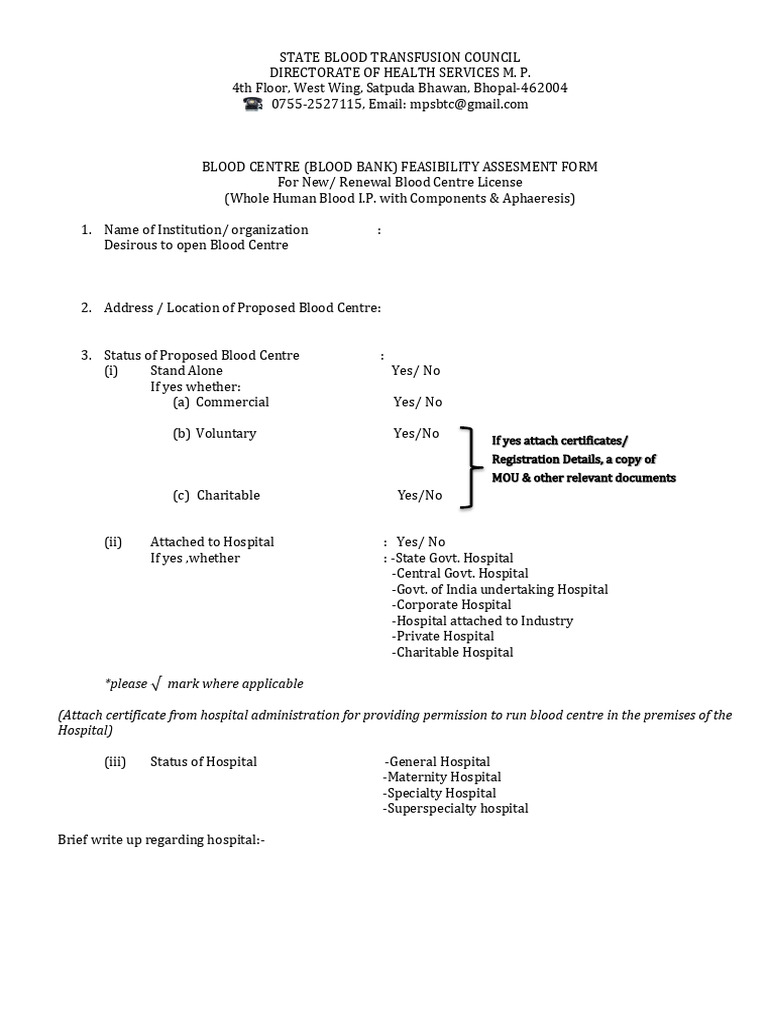 Blood Centre License Application Form | PDF | Body Fluids | Clinical ...