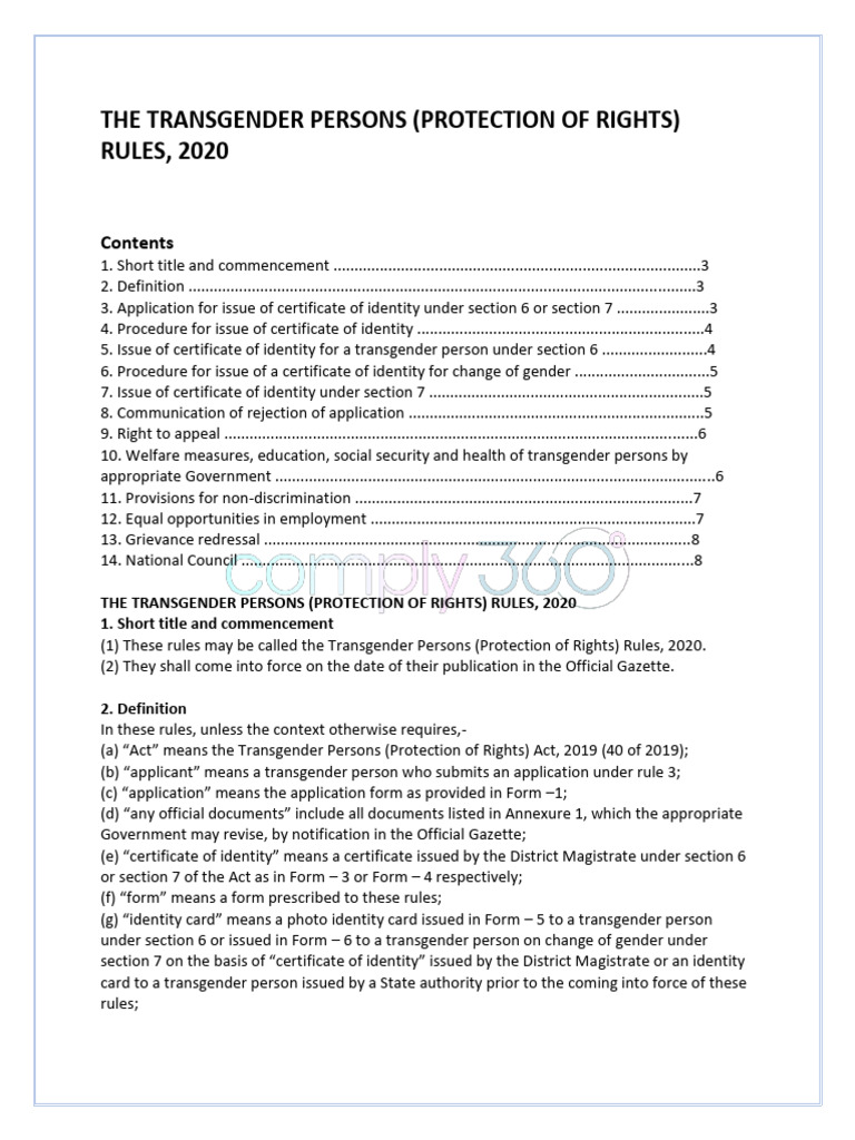 The Transgender Persons Protection of Rights Rules 2020 | PDF ...