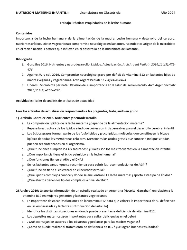 Tema 11-Trabajo Práctico Prop Leche Huma-2024_9638a4c707f67ed87d5906f813d5002c | PDF | Veganismo ...