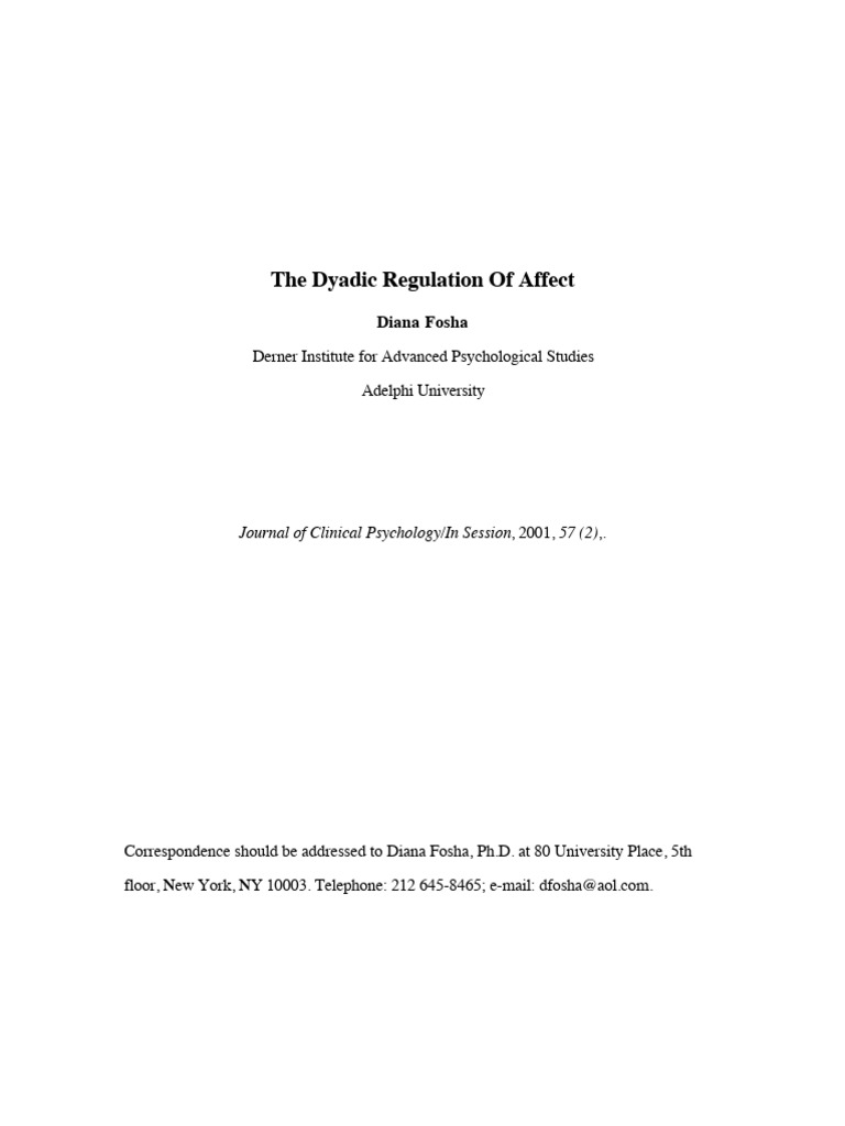 The Dyadic Regulation of Affect | PDF | Psychotherapy | Affect (Psychology)