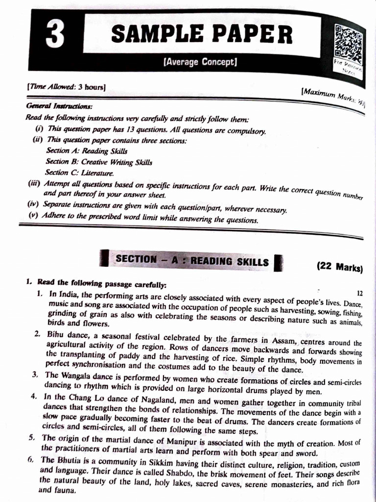 Class XII Eng Sample Paper 3 | PDF