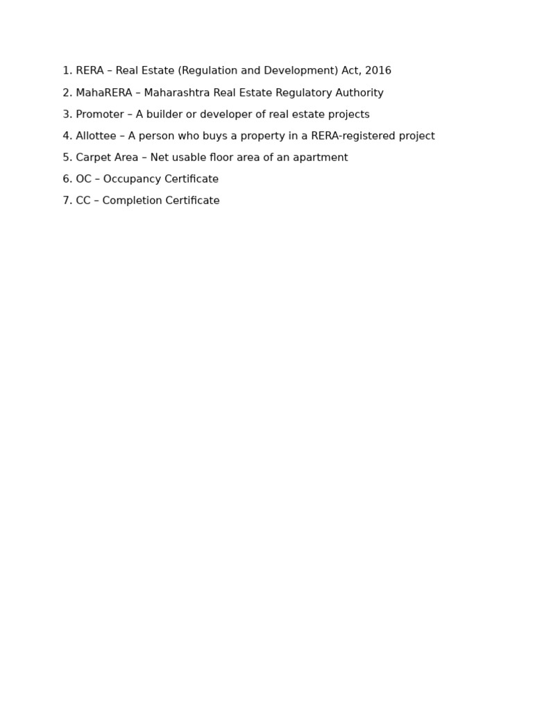 Document 4 - RERA Glossary (Basic Terms) | PDF