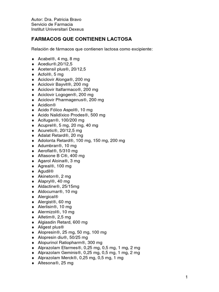 Farmacos Que Contienen Lactosa | PDF | Drugs