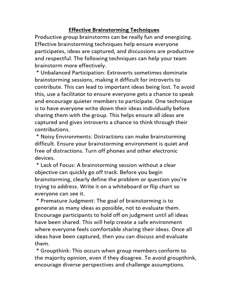 Effective Brainstorming Techniques | PDF | Brainstorming | Human ...