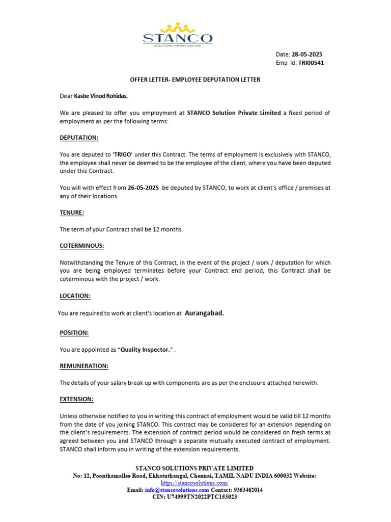 TRI00541-Offer Letter | PDF | Employment | Private Law