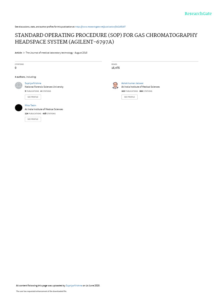 Sop Gas Chromatography Published Paper | PDF | Gas Chromatography | Chromatography