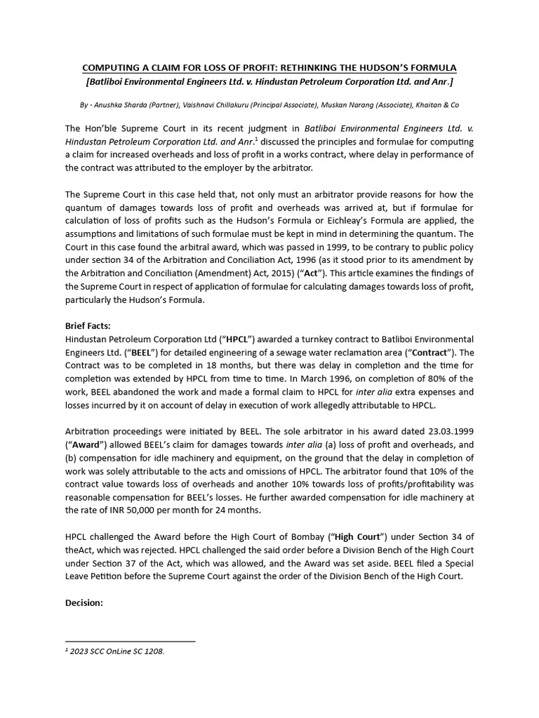 Factors To Consider When Use Hudson's Formula For Calculating The Loss ...