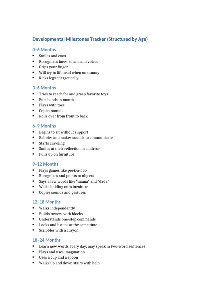 Structured Developmental Milestones | PDF