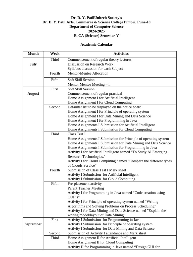 TYBCA (Science) Calendar 24 25 | PDF | Artificial Intelligence ...